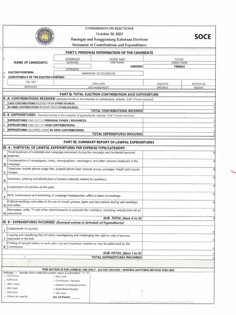 Form 1 - Soce | PDF | Service Industries