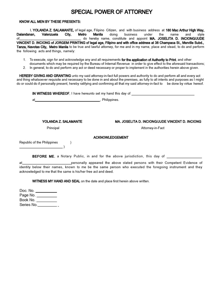 SPA - BIR Receipts | PDF | Power Of Attorney | Civil Law (Common Law)