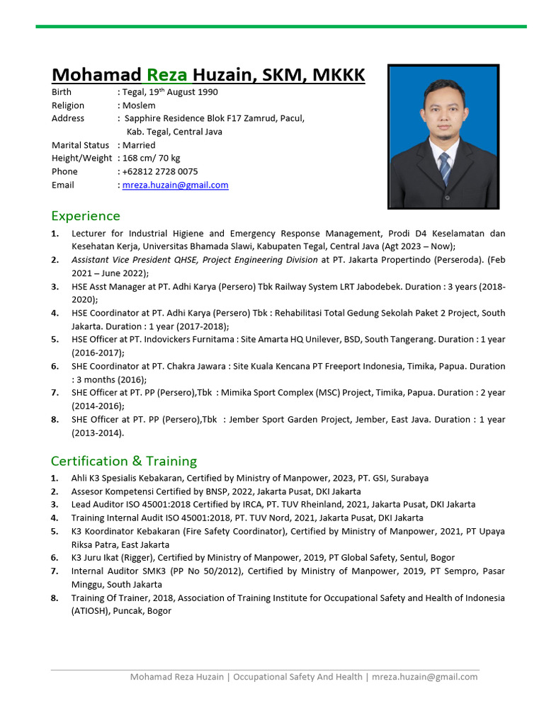 Resume M Reza H - 2024 | PDF | Jakarta