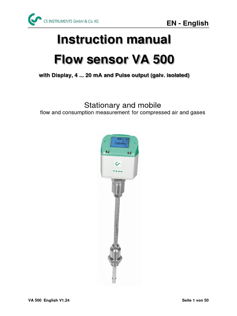 VA 500 Flow Sensor Manual | PDF | Gases | Flow Measurement