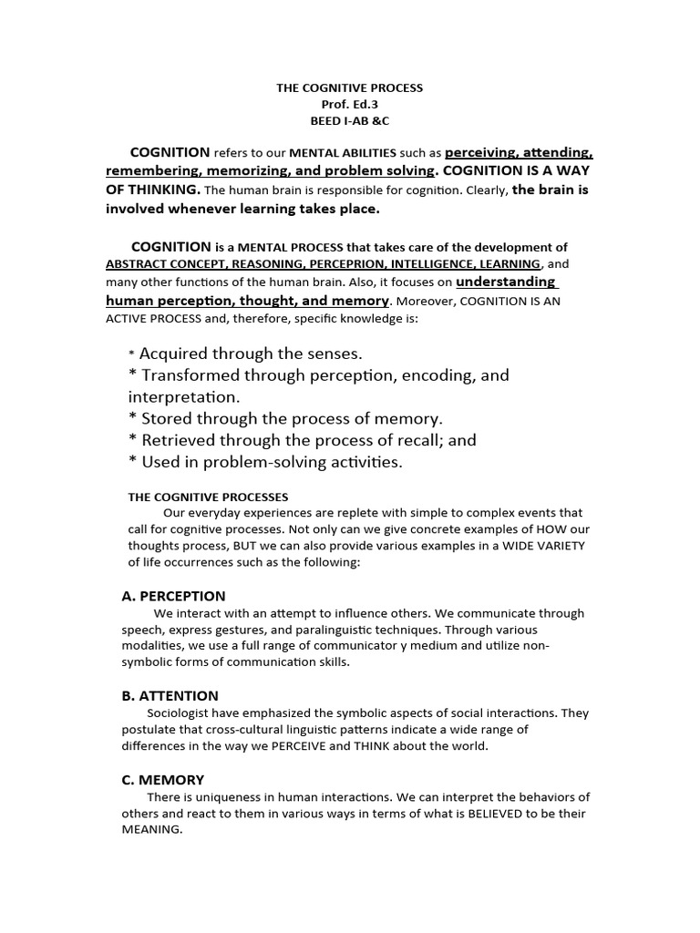 THE COGNITIVE PROCESS Lesson2 Prof - Ed3 | PDF | Concept | Cognition