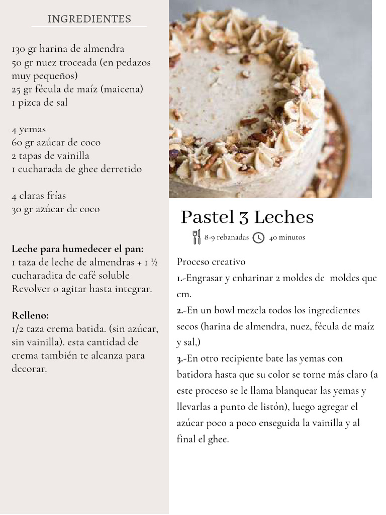 Pastel Tres Leches RECETA | PDF | Pasteles | Panes