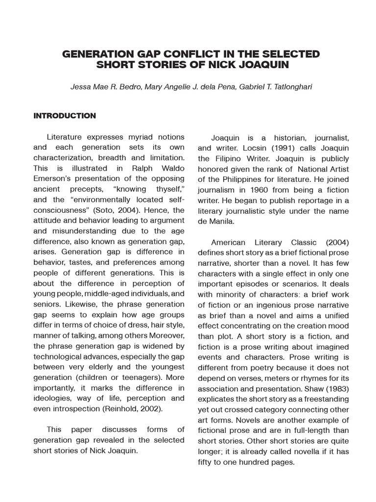 Generation Gap Conflict in The Selected Short Stories of Nick Joaquin | PDF | Behavioural ...