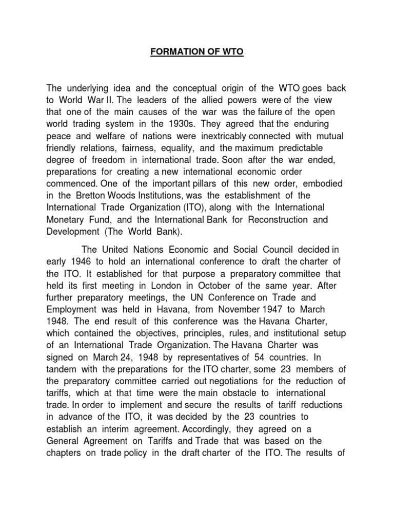 Formation of Wto | PDF | General Agreement On Tariffs And Trade | Uruguay Round