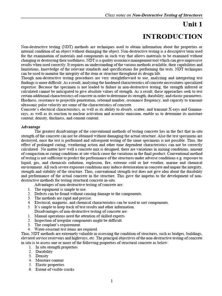 Unit 1 | PDF | Nondestructive Testing | Concrete