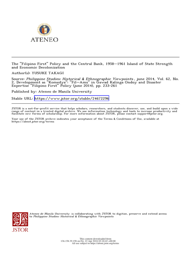 Filipino First Policy and Central Bank Analysis | PDF | Balance Of ...