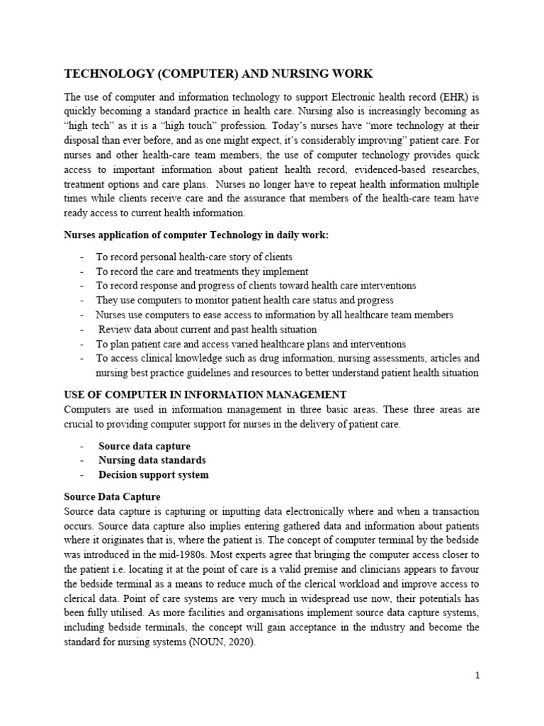 Technology (Computer) and Nursing Work | PDF | Nursing | Health Care