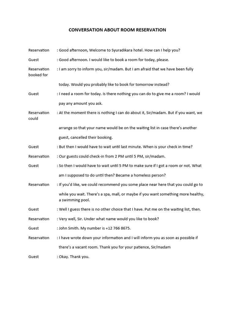 CONVERSATION ABOUT ROOM RESERVATION Newest | PDF | Hotel | Hospitality ...