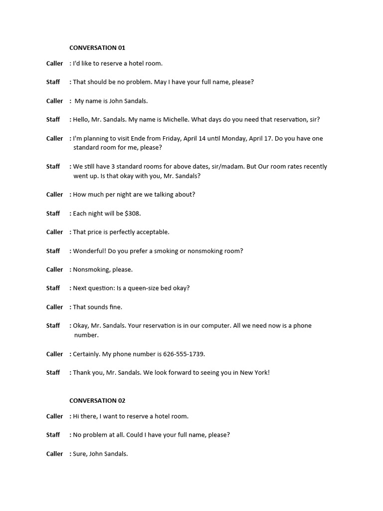 Conversation of Room Reservation | PDF