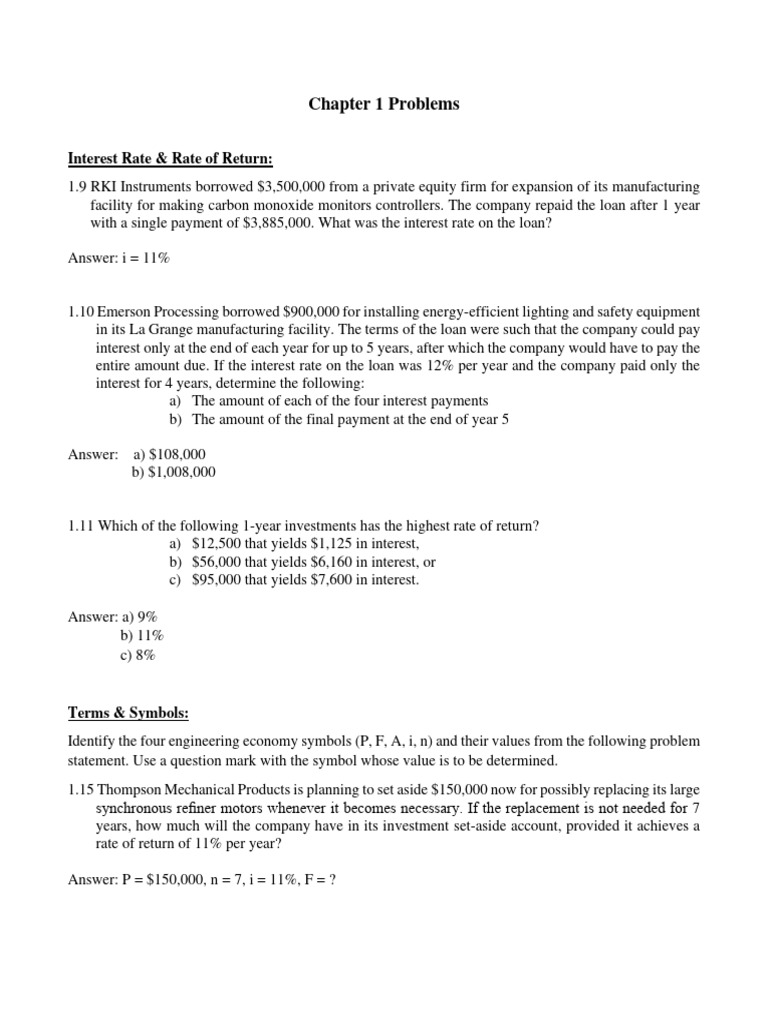 Chapter 01 Problems & Final Answers | PDF | Interest | Interest Rates