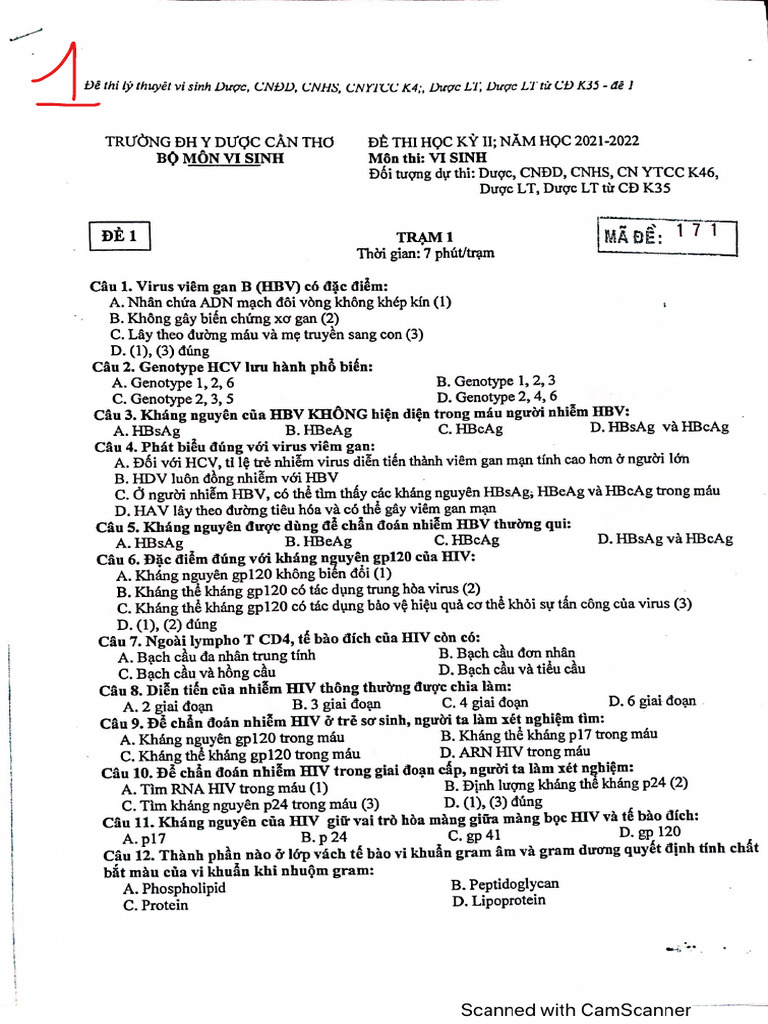 đề thi vi sinh | PDF