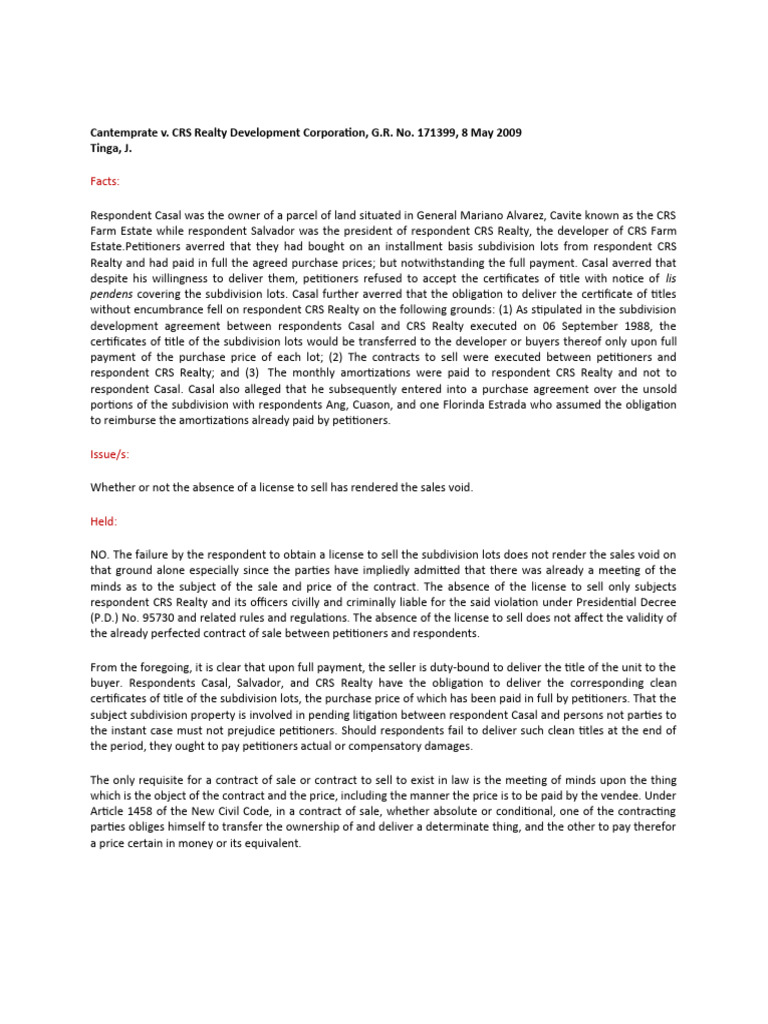 Cantemprate v. CRS | PDF | Prices | Common Law