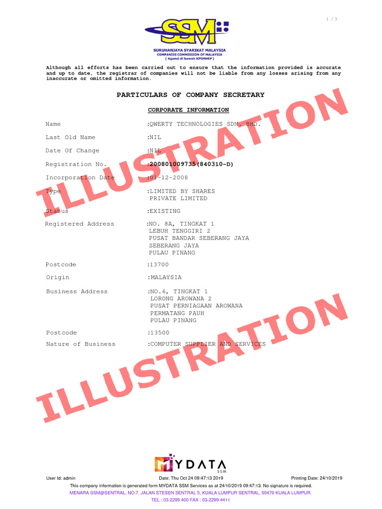 Mydata-Ssm-Sample Particular of Company Secretary en | PDF | Government ...