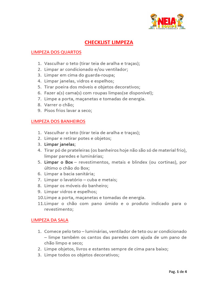 Checklist Limpeza - 231113 - 105830 | PDF | Cozinha