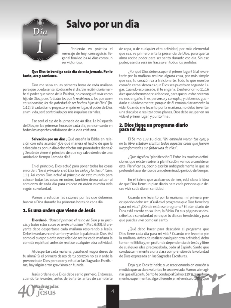Salvo Por Un Día: 2. Dios Tiene Un Programa Diario para Mi Vida | PDF | Oración | Salvación