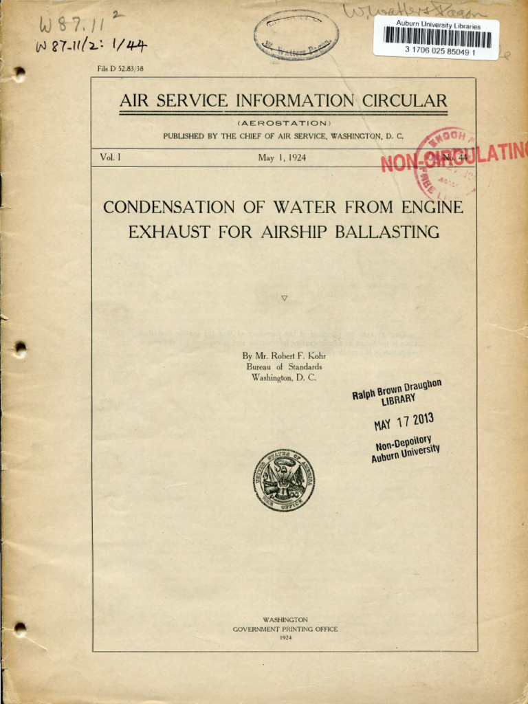 Condensation of Water From Engine Exhaust For Airship Ballasting (1 May ...