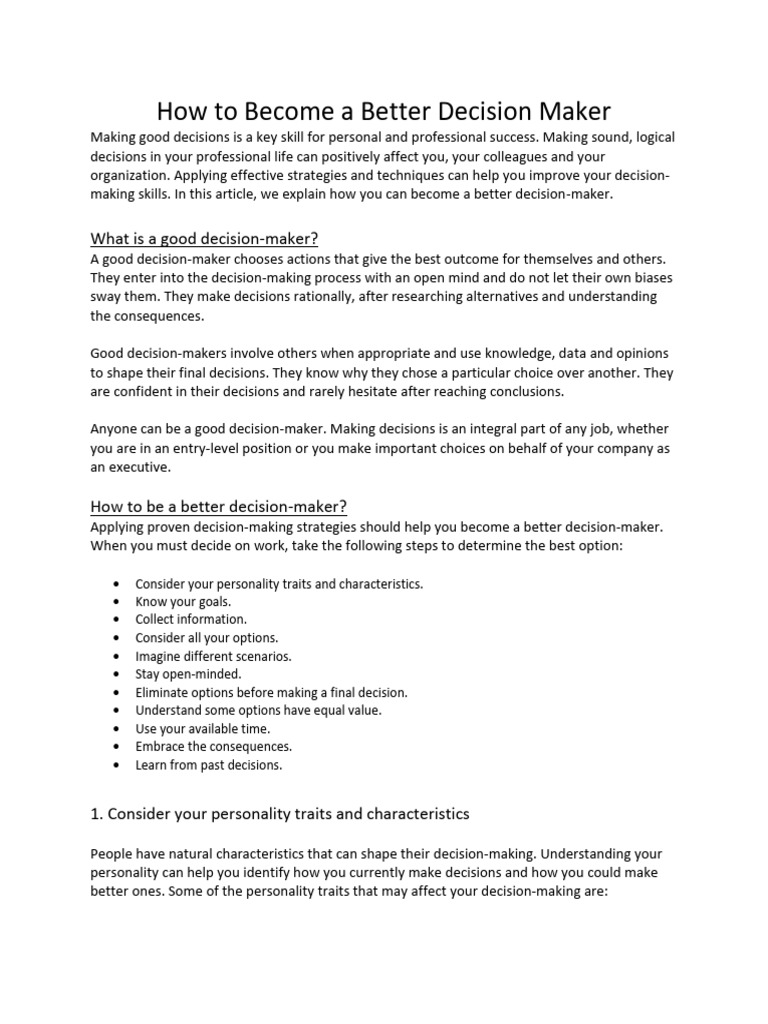 How To Become A Better Decision Maker | PDF | Decision Making | Goal How To Become A Better Decision Maker | PDF | Decision Making | Goal
