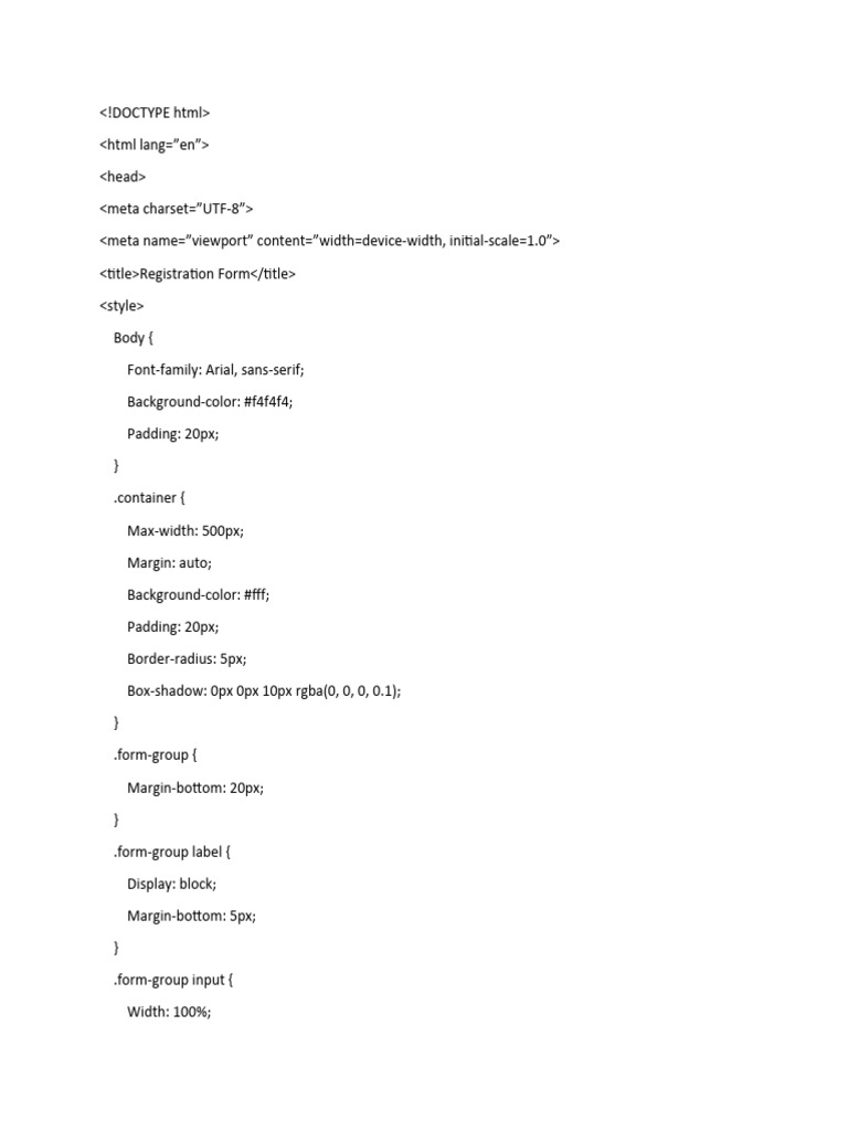 HTML of Simple Registration Form | PDF