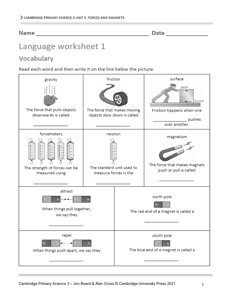 P - Science - 3 - Language Worksheets - Unit 5 | PDF | Force | Physical Quantities