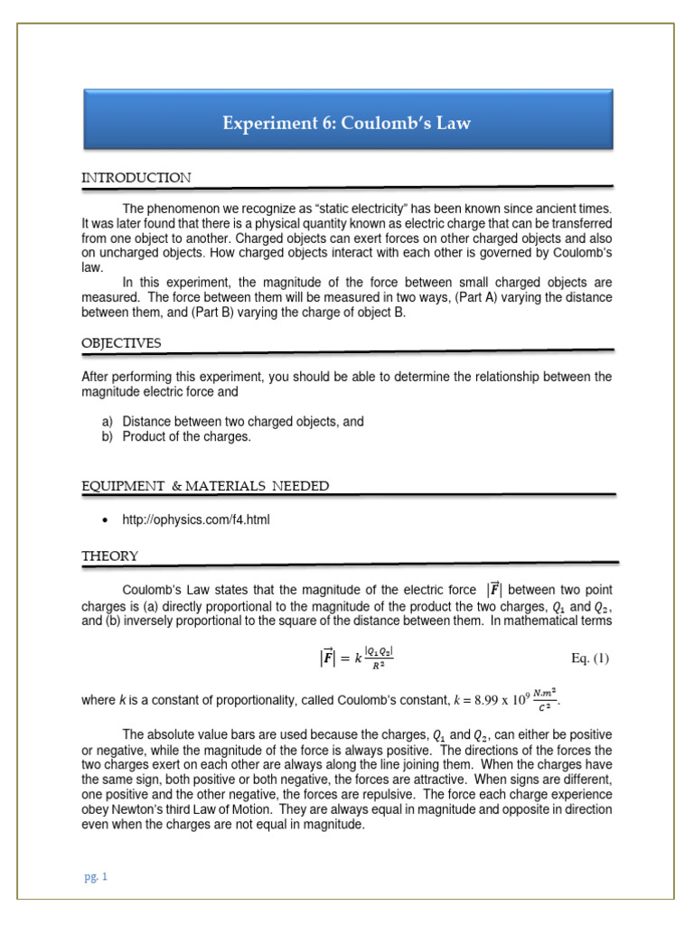 EXPT 6-Coulomb's Law | PDF | Force | Electric Charge