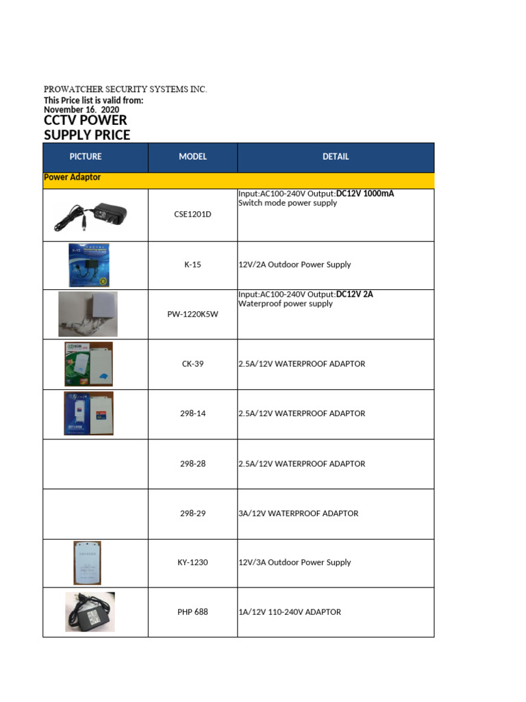 PROWATCHER Power Supply Pricelist | PDF | Power Supply | Power Electronics
