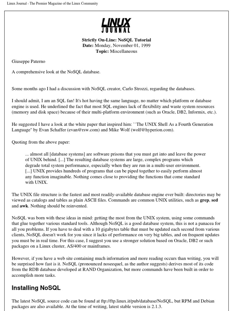 Nosql Tutorial Pdf Database Index No Sql