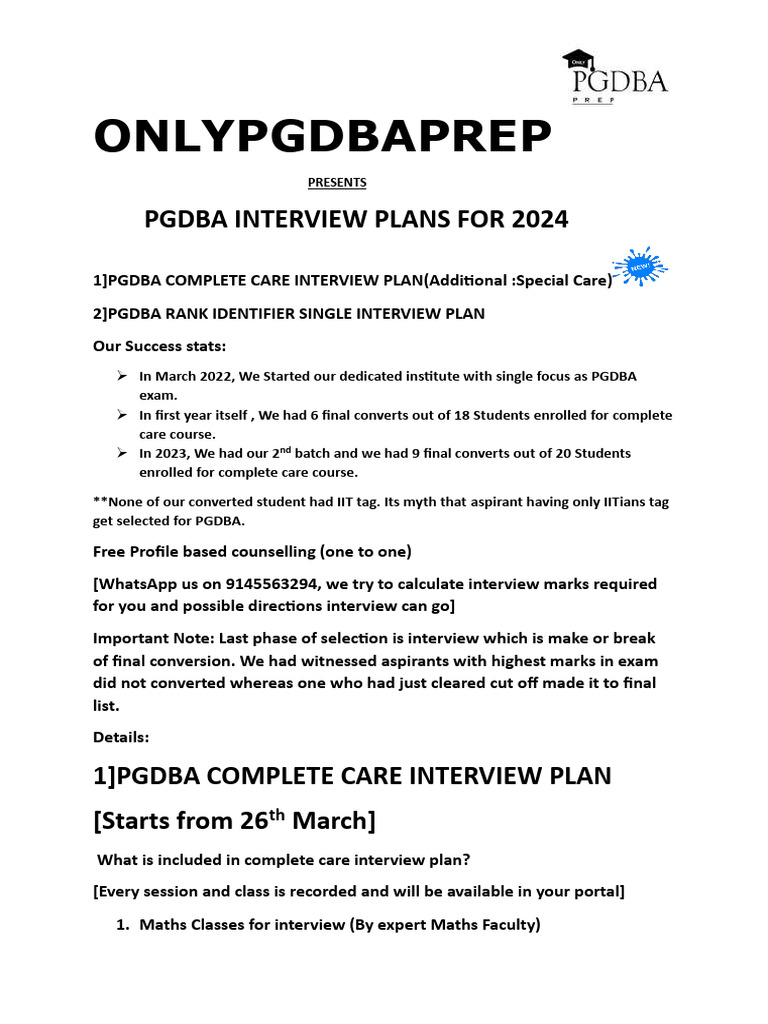 1711364158.pgdba Interview Plans For 2024 - Updated On 25th March | PDF | Career & Growth