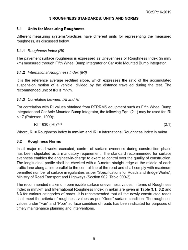 Roughness Standards Norms | PDF | Road | Land Transport