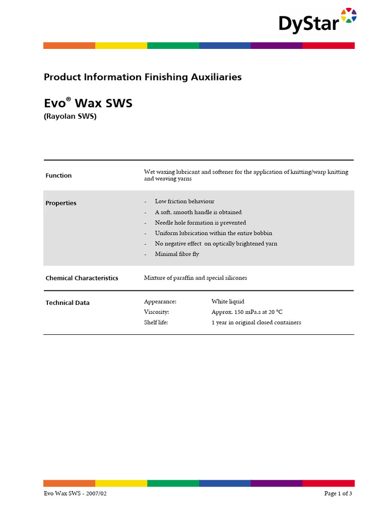 Evo Wax SWS | Download Free PDF | Yarn | Fibers