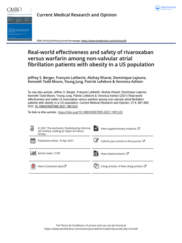 Jung (2022) - Real-World Effectiveness and Safety of Rivaroxaban | PDF ...
