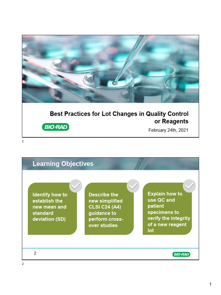Best Practices For Lot Changes in Quality Control or Reagents PDF | Download Free PDF ...
