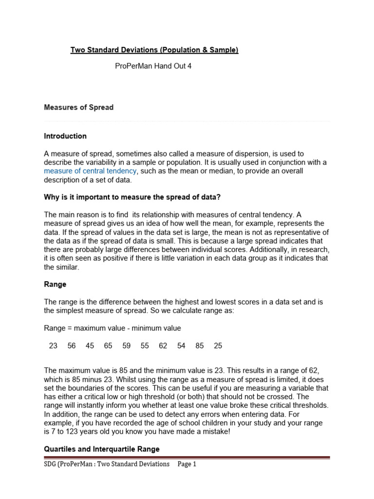 ProPerMan Hand Out 4 (Two Standard Deviations) | PDF | Variance | Mean