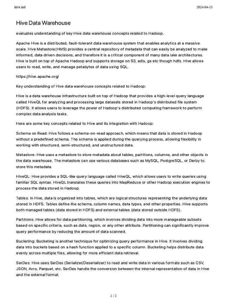 Hive | PDF | Apache Hadoop | Information Science