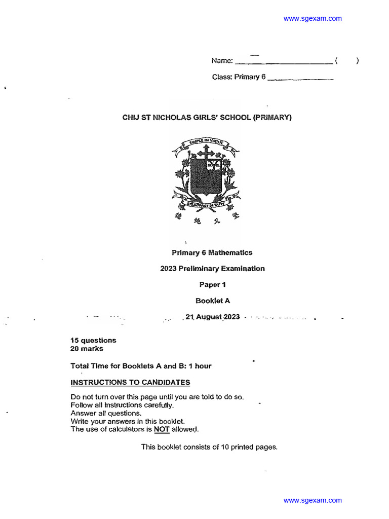 2023 P6 Maths Prelim ST Nicholas | PDF