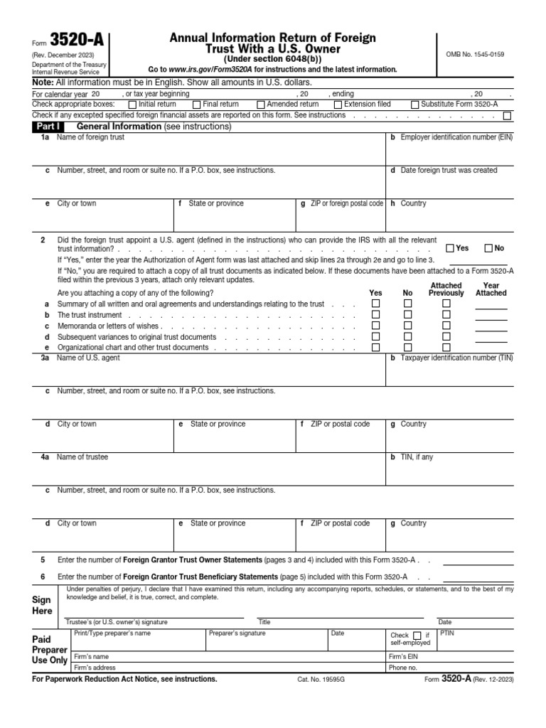 Form 3520-A (Rev. December 2023) | PDF | Income | Balance Sheet