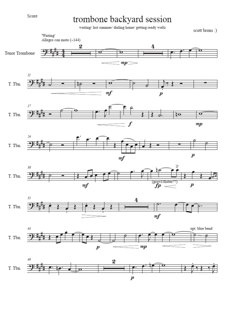 trombone backyard session - Score | PDF | Elements Of Music | Musical Forms