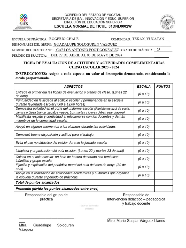 Ficha de Evaluación de Actitudes y A C | Descargar gratis PDF ...