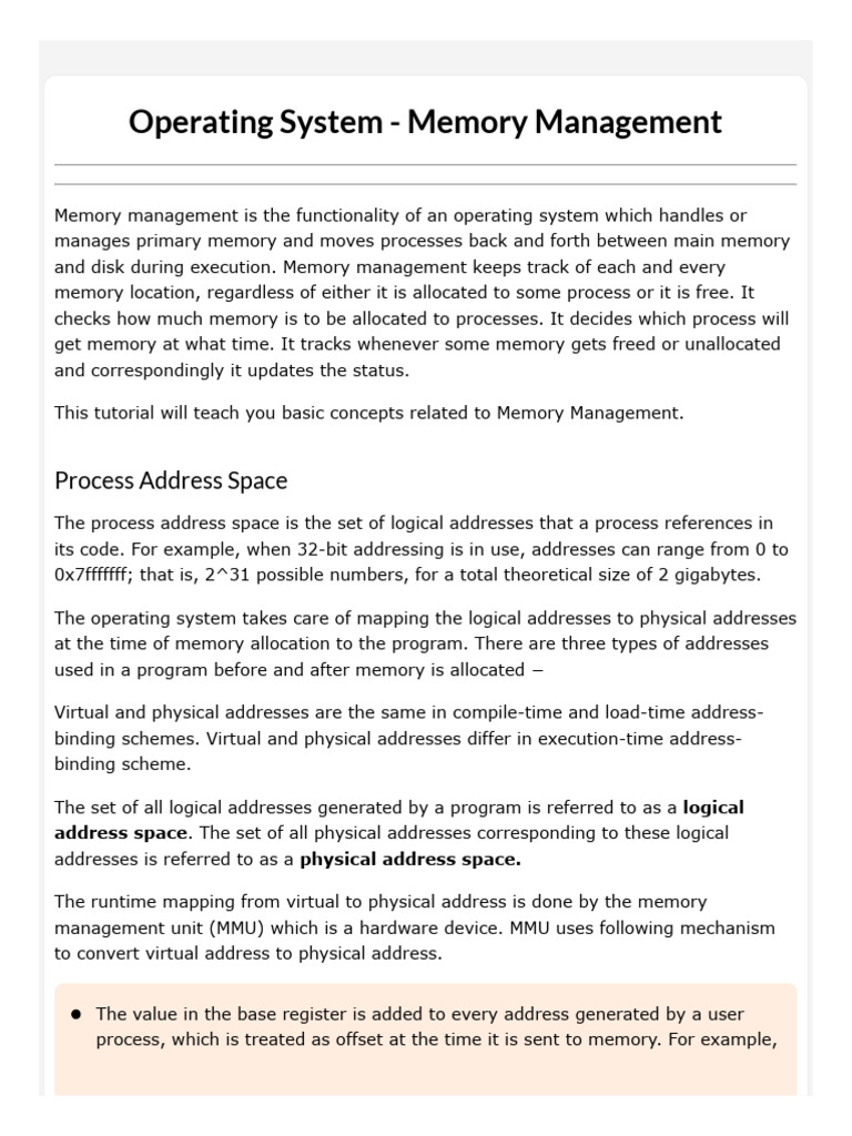 3.1. Operating System - Memory Management | PDF | Library (Computing) | Computer Data Storage