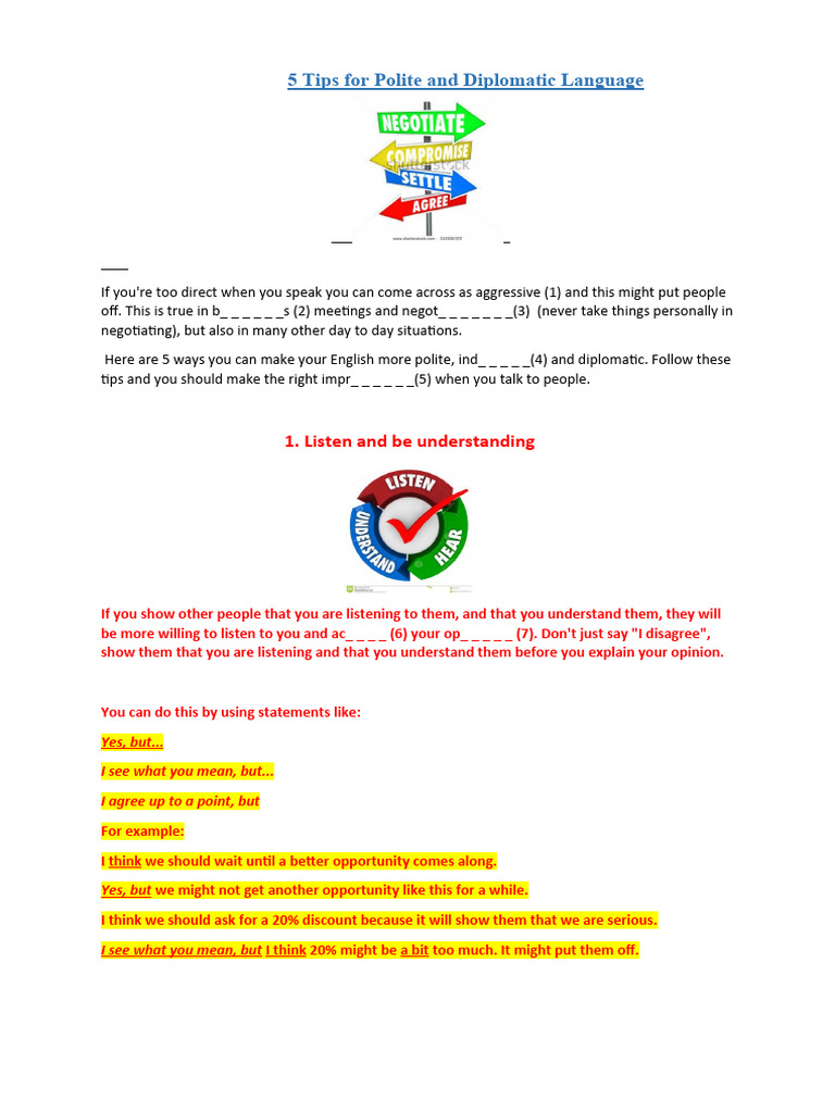 5 Tips For Polite and Diplomatic Language: 1. Listen and Be ...