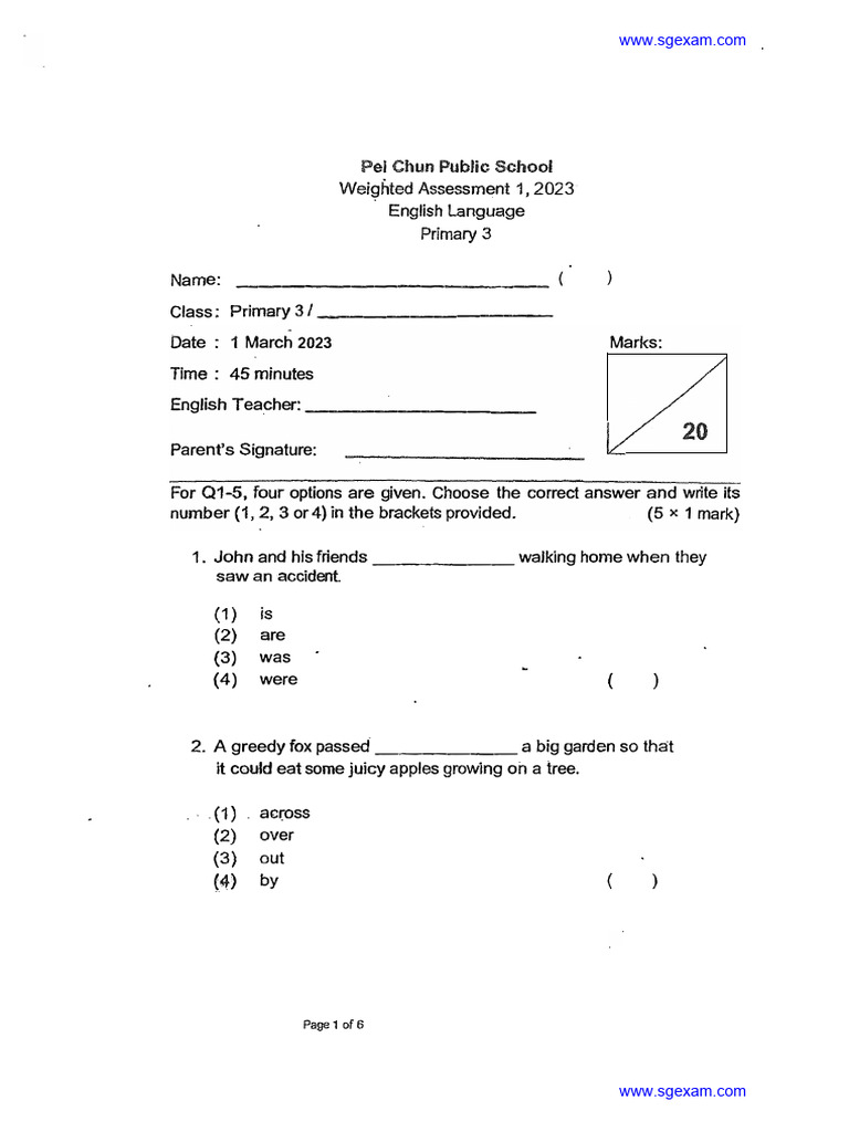 2023-P3-English-Weighted Assessment 1 and 2-Pei Chun | PDF