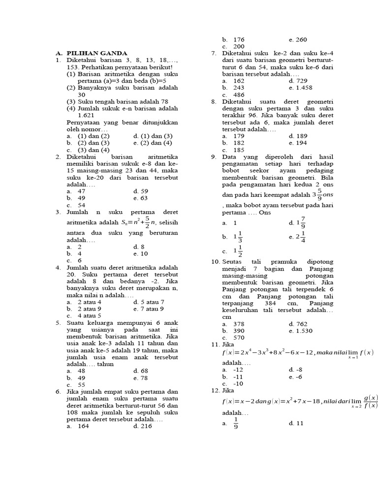 Soal MTK Wajib KLS Xi | PDF