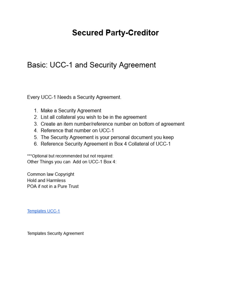 UCC 1 & Security Agreements Basic Instructions | PDF