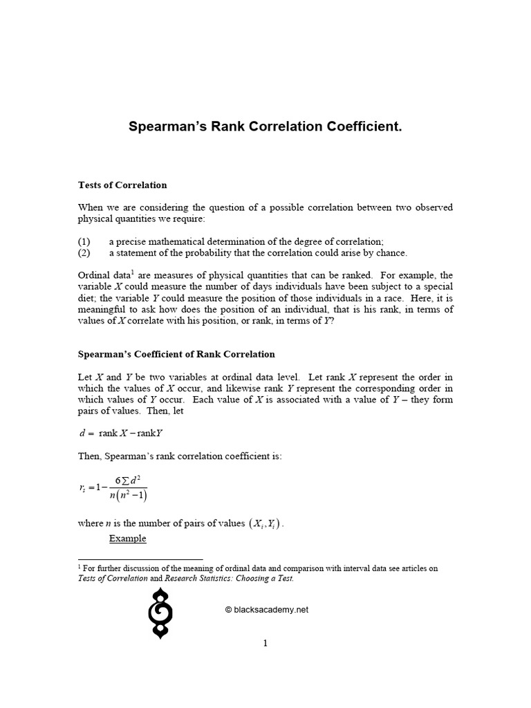 Spearman Rank Correlation Coefficient Pdf Spearmans Rank