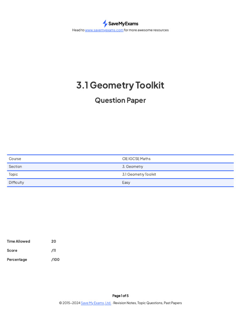 3.1 Geometry Toolkit - Easy - QP | PDF | Euclidean Plane Geometry | Euclidean Geometry
