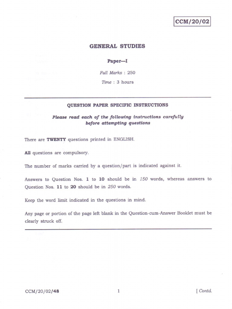 Paper - I - General Studies - 2020 | PDF