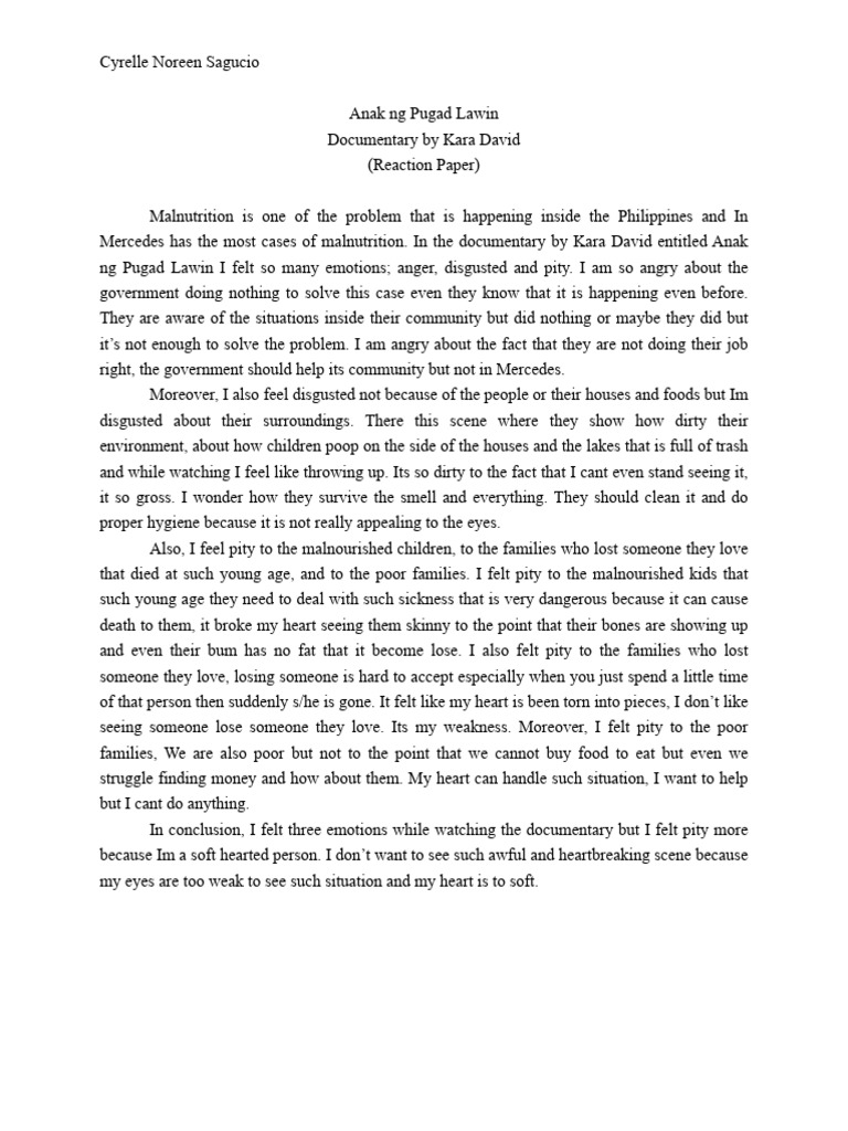 Reflection - Reaction Paper | PDF | Malnutrition