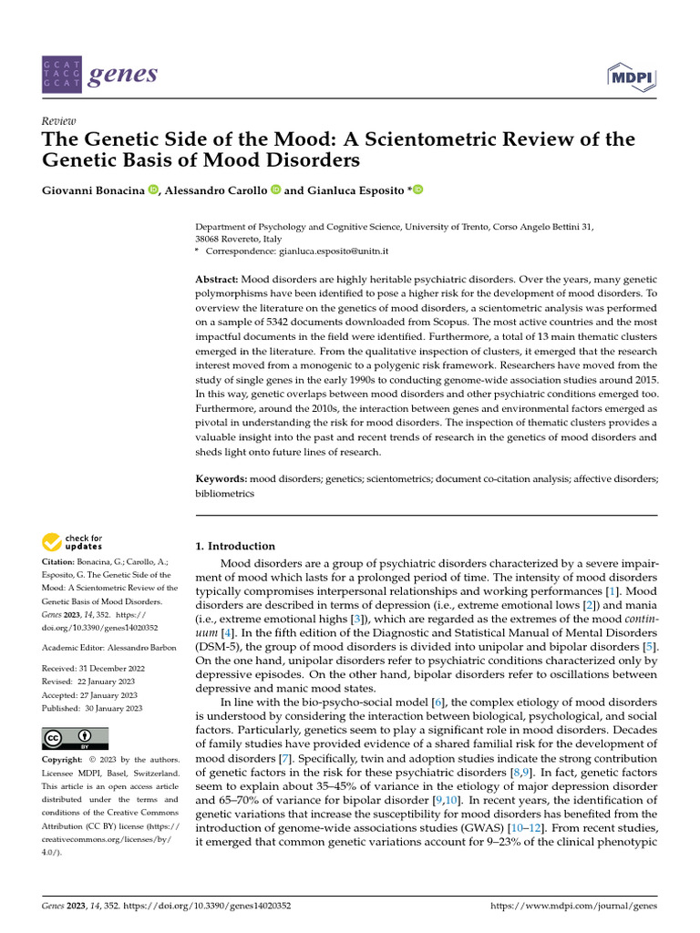 The Genetic Side of the Mood A Scientometric Review of the | PDF ...
