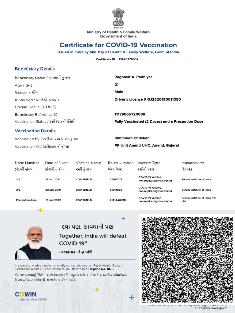 Co Win Certificate | PDF