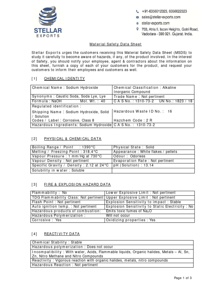 NaOH MSDS | PDF | Sodium Hydroxide | Chemical Substances