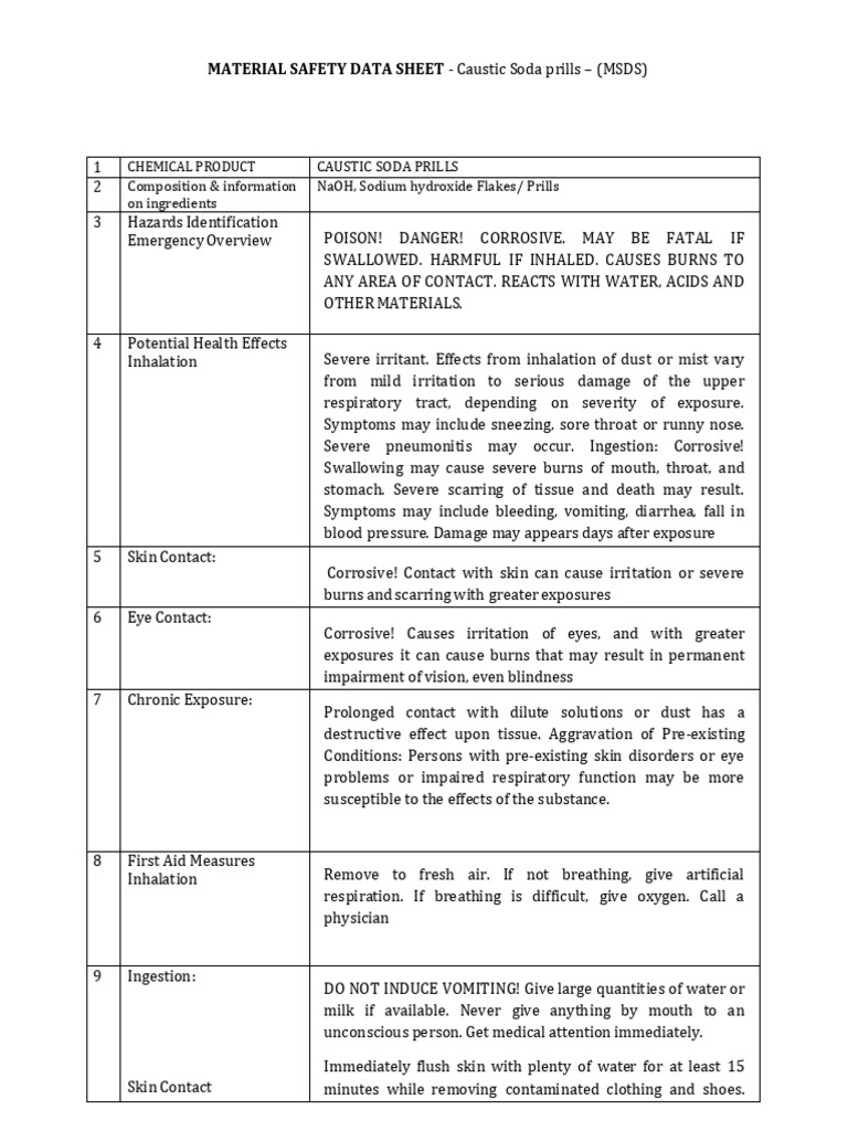 Caustic Soda Prills | PDF | Sodium Hydroxide | Corrosion